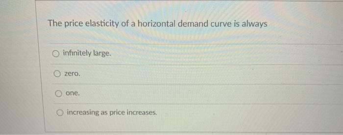Solved The price elasticity of a horizontal demand curve is | Chegg.com
