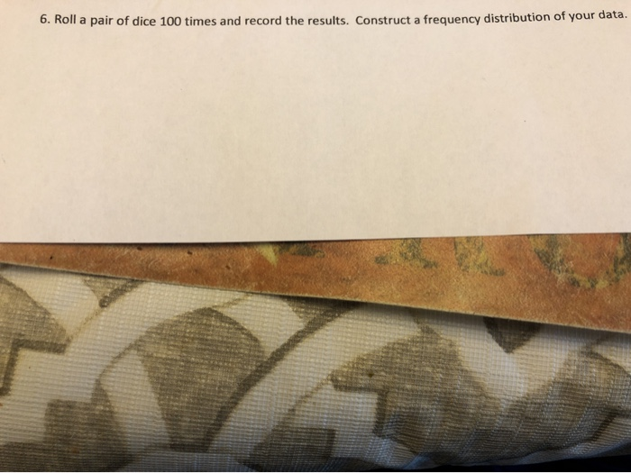 Solved 6. Roll a pair of dice 100 times and record the | Chegg.com Solved 6. Roll a pair of dice 100 times and record the | Chegg.com
