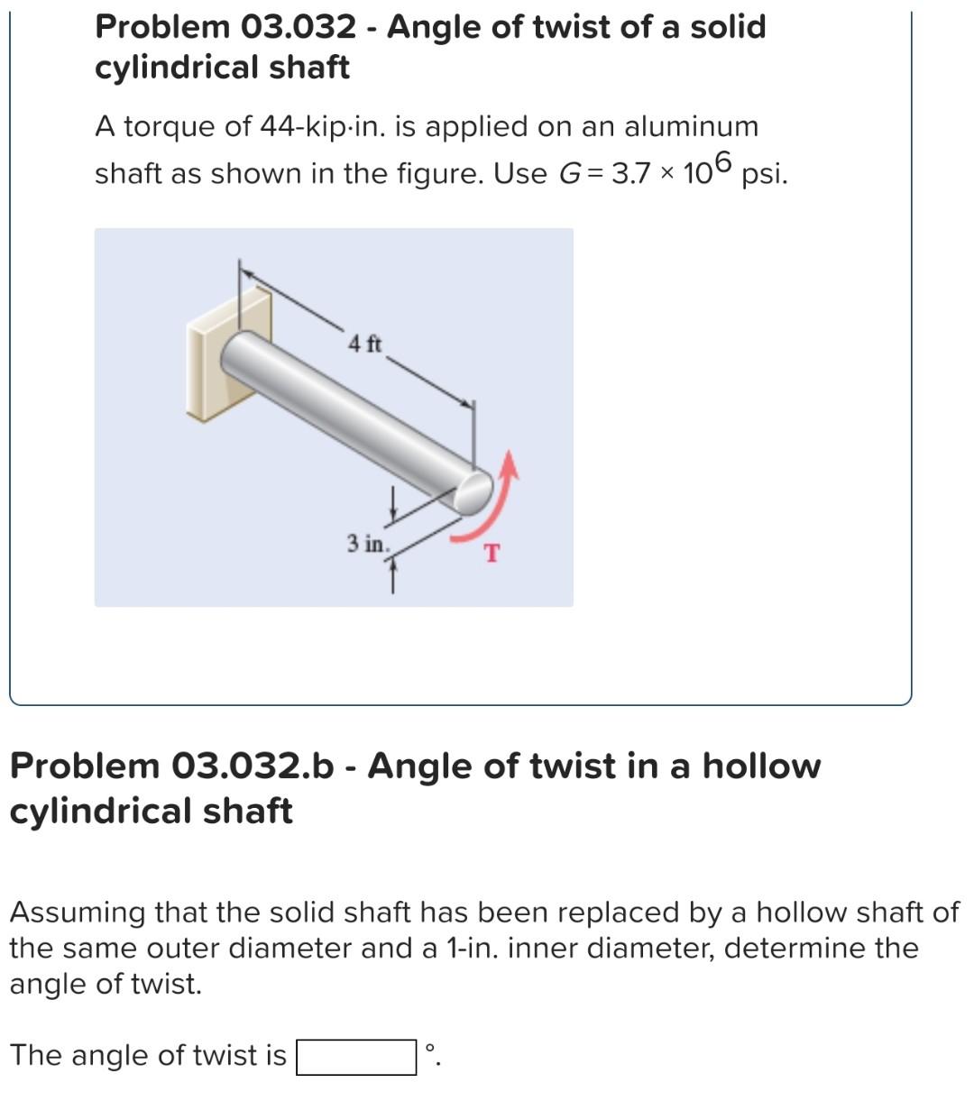 Solved Problem 03.032 - Angle of twist of a solid | Chegg.com