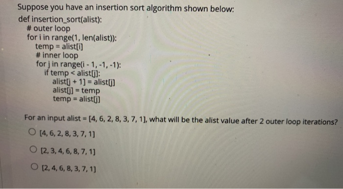 Solved Suppose you have an insertion sort algorithm shown | Chegg.com
