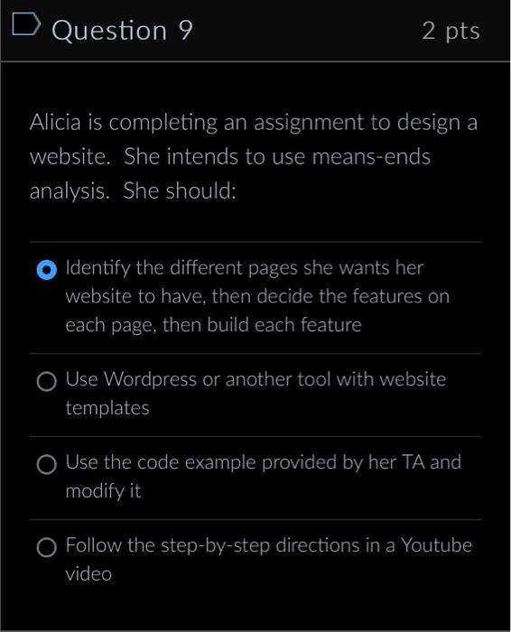 Solved Alicia is completing an assignment to design a | Chegg.com