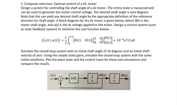 Solved 3. Computer exercises: Optimal control of a DC motor | Chegg.com