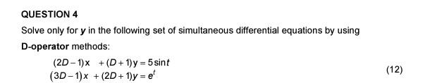 Solve only for y in the following set of simultaneous | Chegg.com