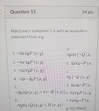 Solved Match each statement 1-6 ﻿with an equivalentstatement | Chegg.com