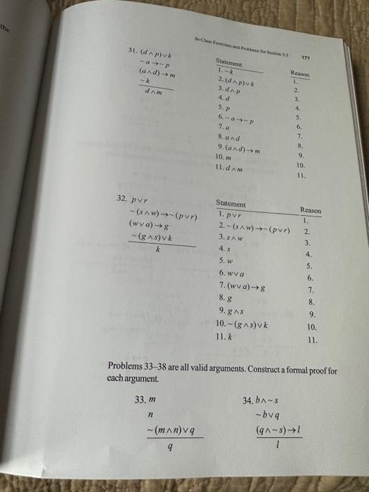 Solved 32. p∨r ∼(s∧w)→∼(p∨r)(w∨a)→gk∼(g∧s)∨k Problems 33-38 | Chegg.com