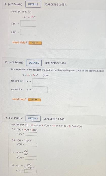 Solved [-/2 Points] SCALCET9 3.2.031. Find f′(x) and f′′(x). | Chegg.com