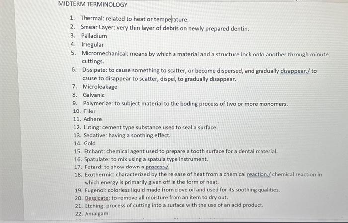 Dental terminology | Chegg.com