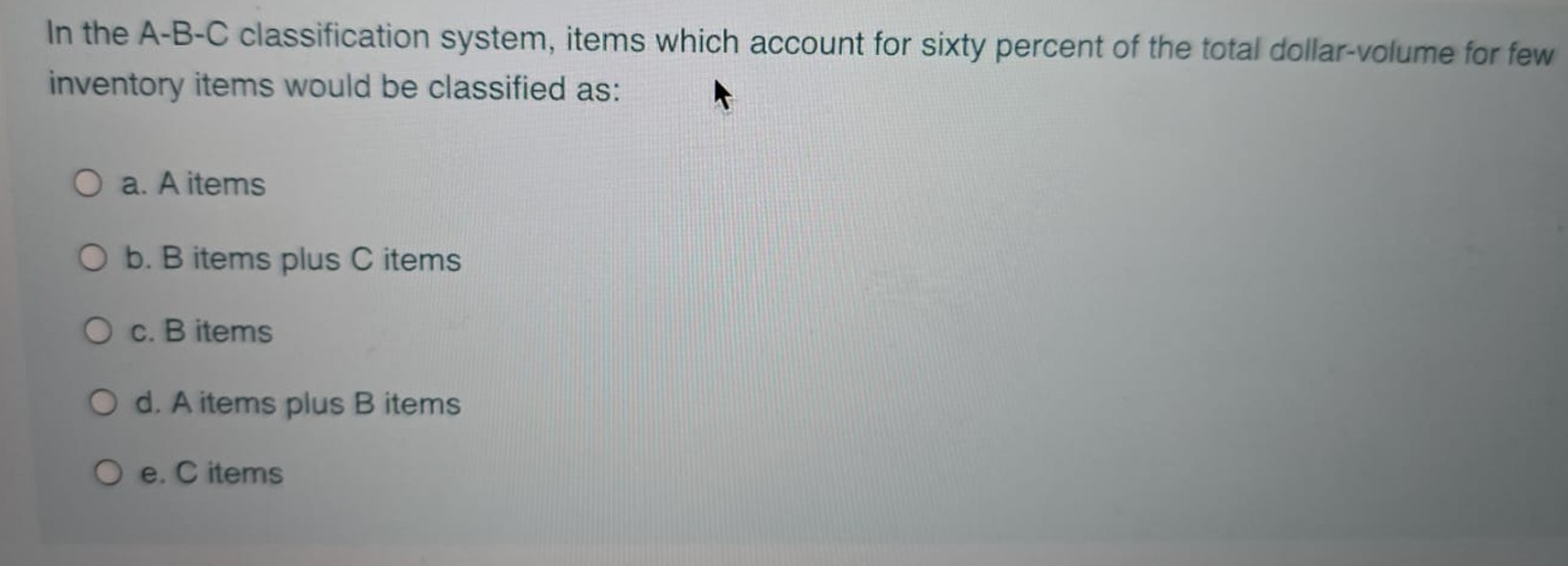 Solved In the A-B-C classification system, items which | Chegg.com