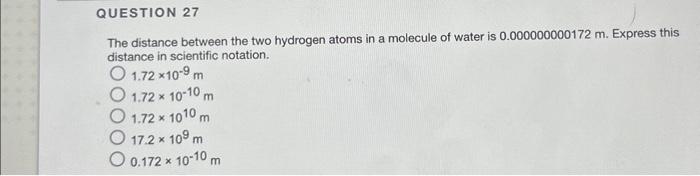 Solved The distance between the two hydrogen atoms in a | Chegg.com