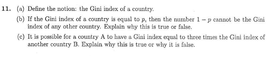 Solved (a) ﻿Define the notion: the Gini index of a | Chegg.com