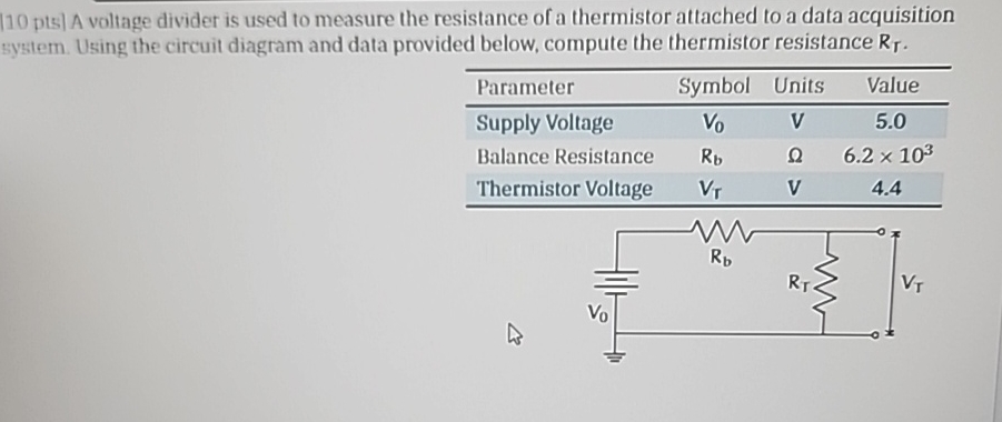 Solved 10pts|| ﻿A voltage divider is used to measure the | Chegg.com