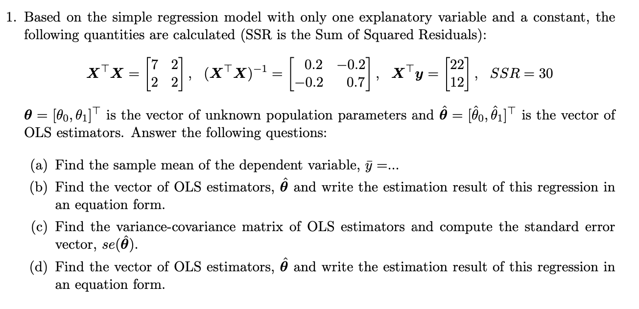 Solved Based on the simple regression model with only one | Chegg.com