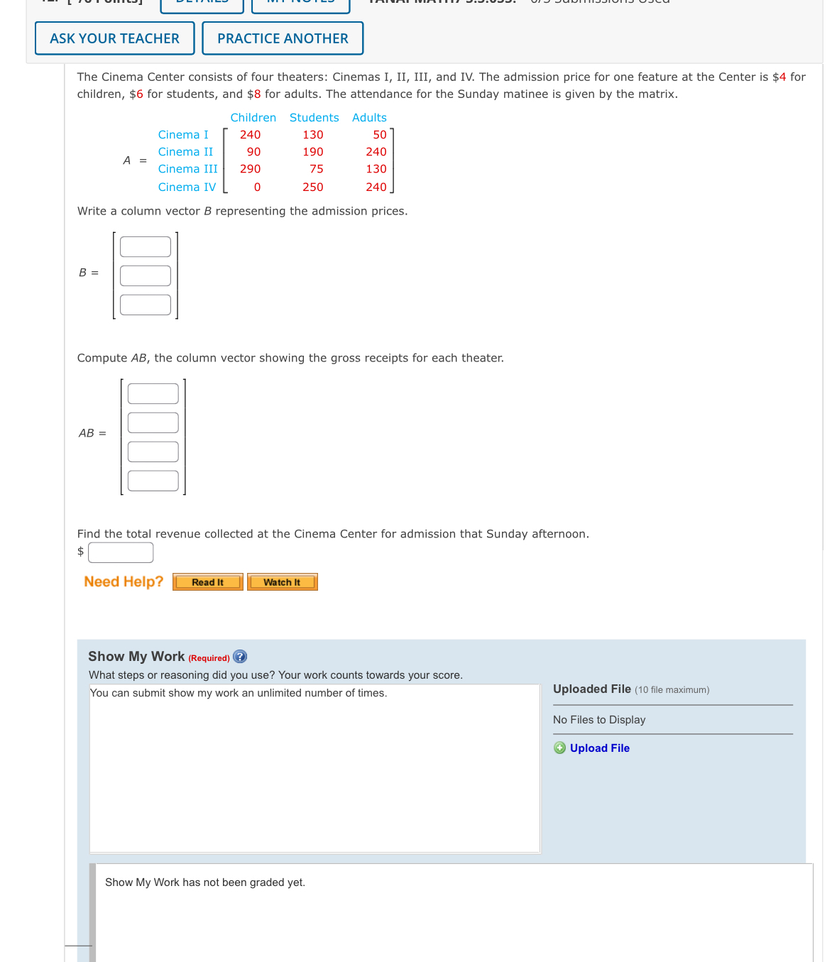 Solved The Cinema Center consists of four theaters: Cinemas | Chegg.com