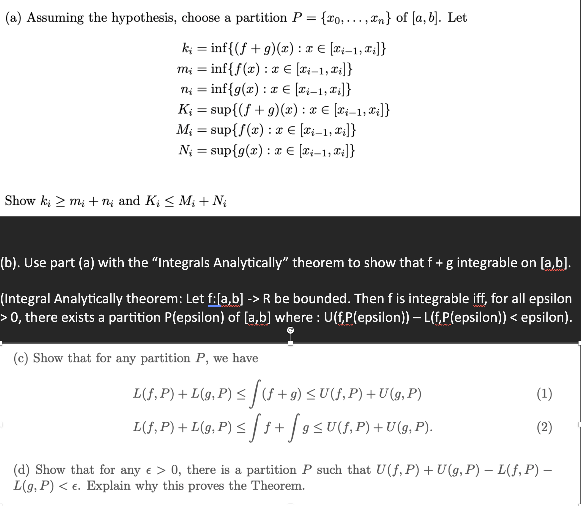 Solved (a) ﻿Assuming the hypothesis, choose a partition | Chegg.com