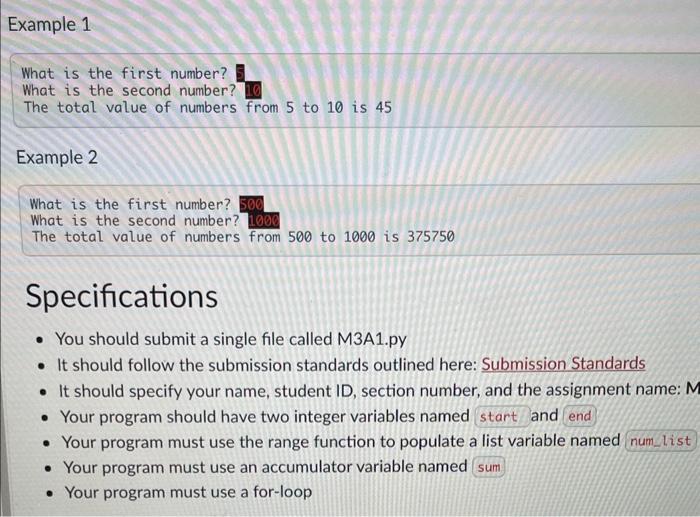 Solved In Python, have a user input a start and end value | Chegg.com