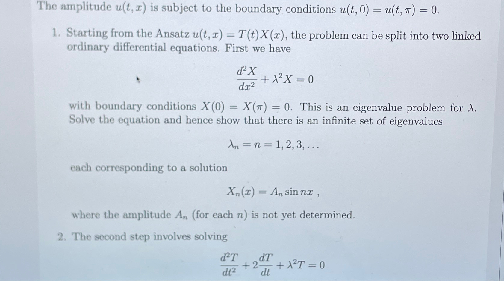 Solved The amplitude u(t,x) ﻿is subject to the boundary | Chegg.com