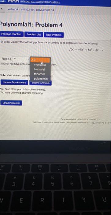 Solved (1 point) Classify the following polynomial according | Chegg.com