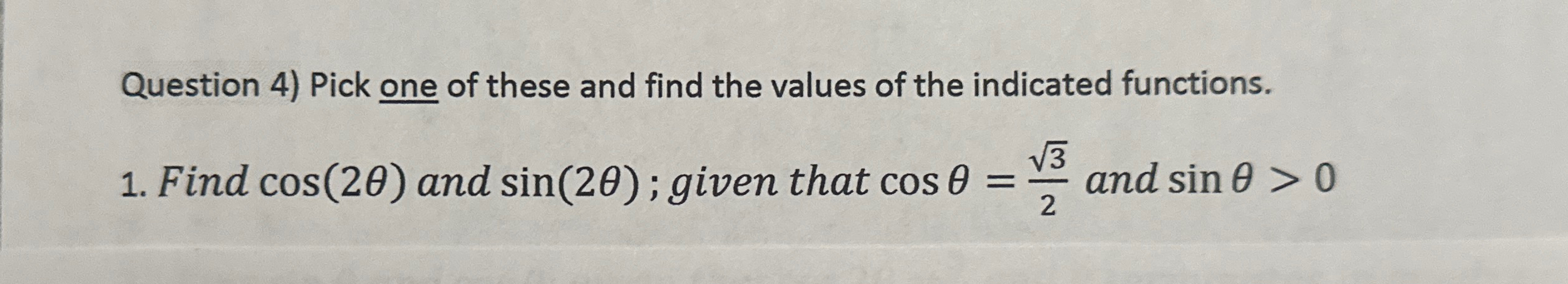 Solved Question 4) ﻿Pick one of these and find ﻿the values | Chegg.com