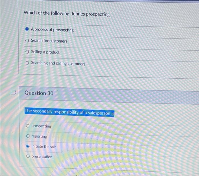 Solved Which of the following defines prospecting A process | Chegg.com