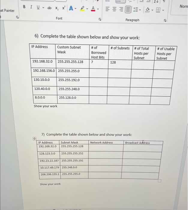 6) Complete the table shown below and show your work: | Chegg.com