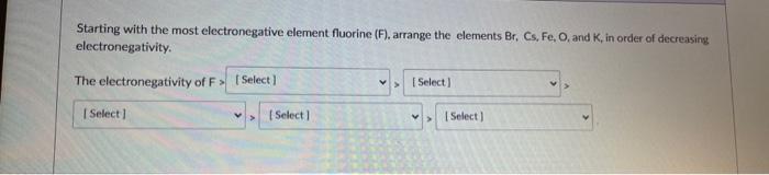 Solved Starting with the most electronegative element | Chegg.com