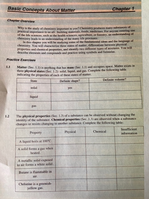 Solved Basic Concepts About Matter Chapter 1 Chapter | Chegg.com