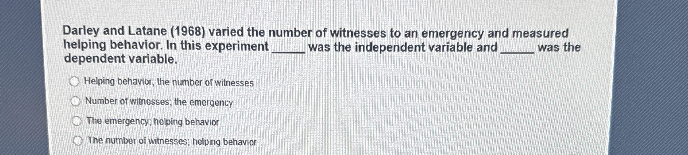 High Quality SOLUTION Darley and Latane (1968) ﻿varied the number of ...