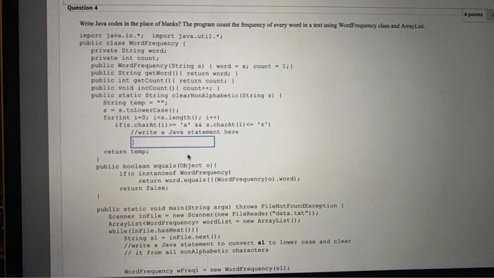 Solved Question 4 Write Java codes in the place of blanks? | Chegg.com