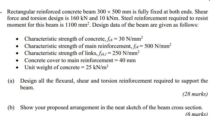 Solved Rectangular reinforced concrete beam 300×500 mm is | Chegg.com