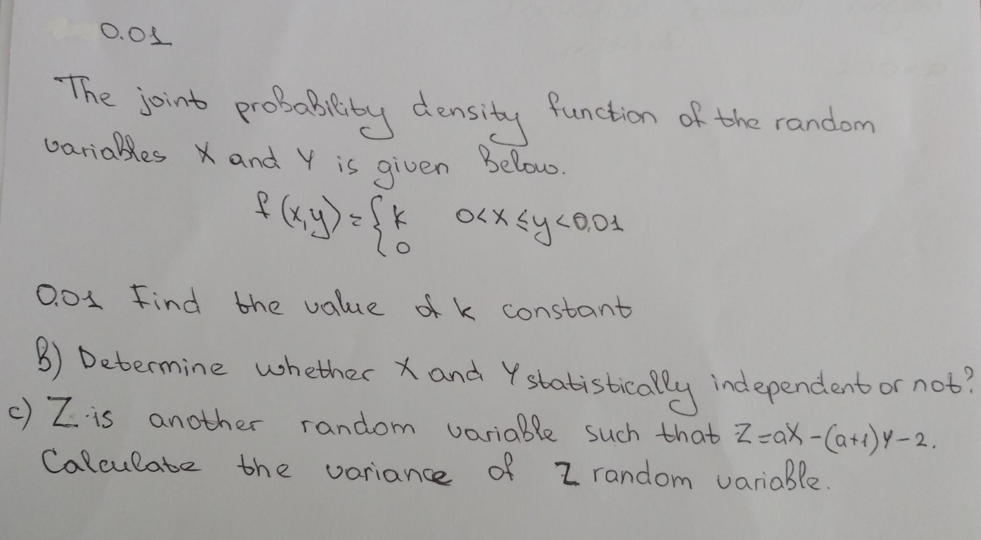 Solved The joint probability density function of the random | Chegg.com