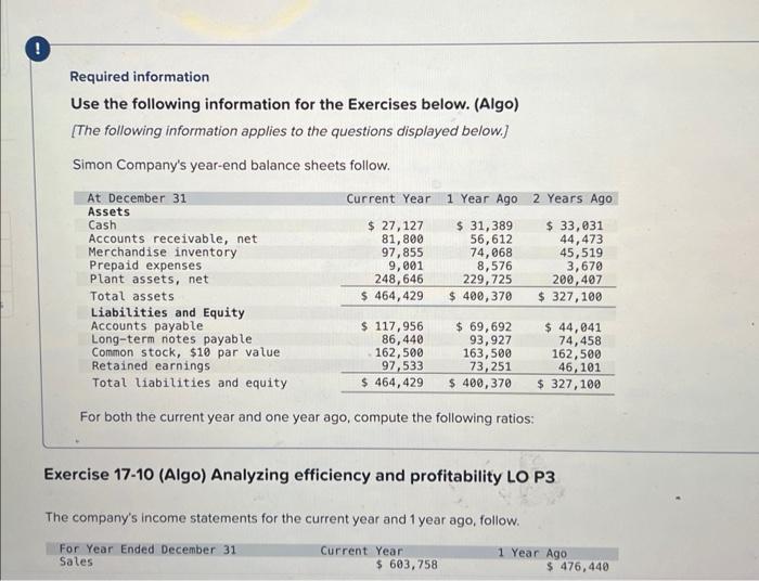 Solved Required information Use the following information | Chegg.com