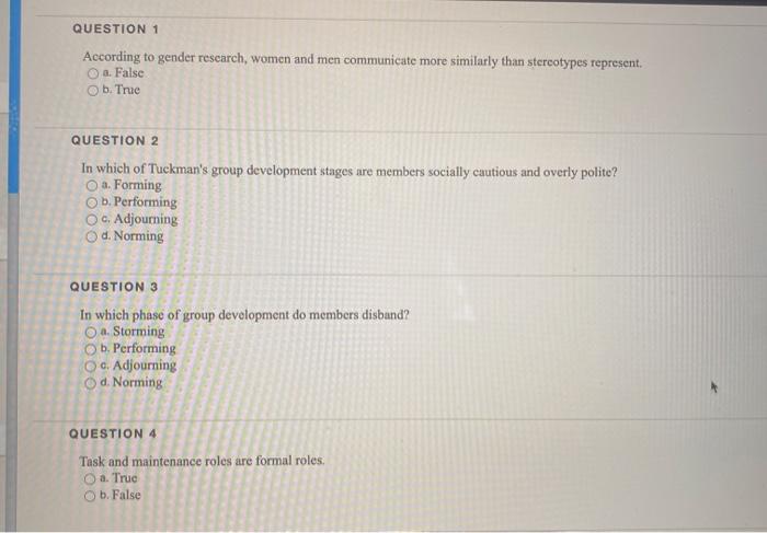 Solved QUESTION 1 According to gender research, women and | Chegg.com