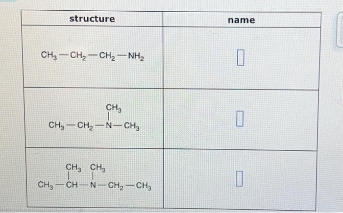 Solved \begin{tabular}{|c|c|} \hline structure & name \\ | Chegg.com