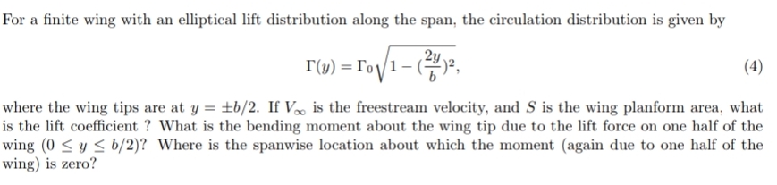 Solved For a finite wing with an elliptical lift | Chegg.com