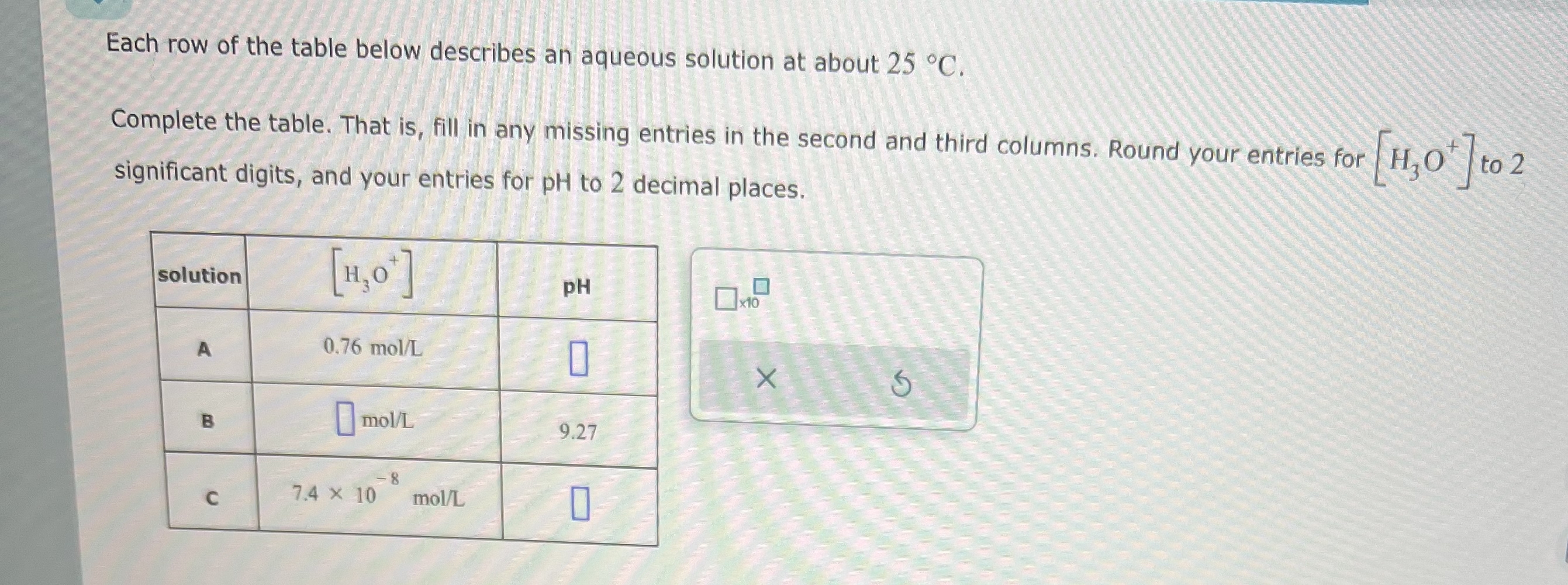 Solved Each row of the table below describes an aqueous | Chegg.com