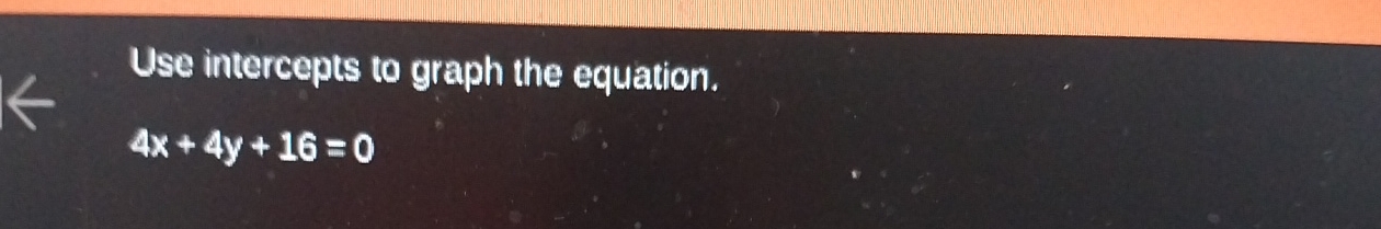 Solved Use intercepts to graph the equation.4x+4y+16=0 | Chegg.com