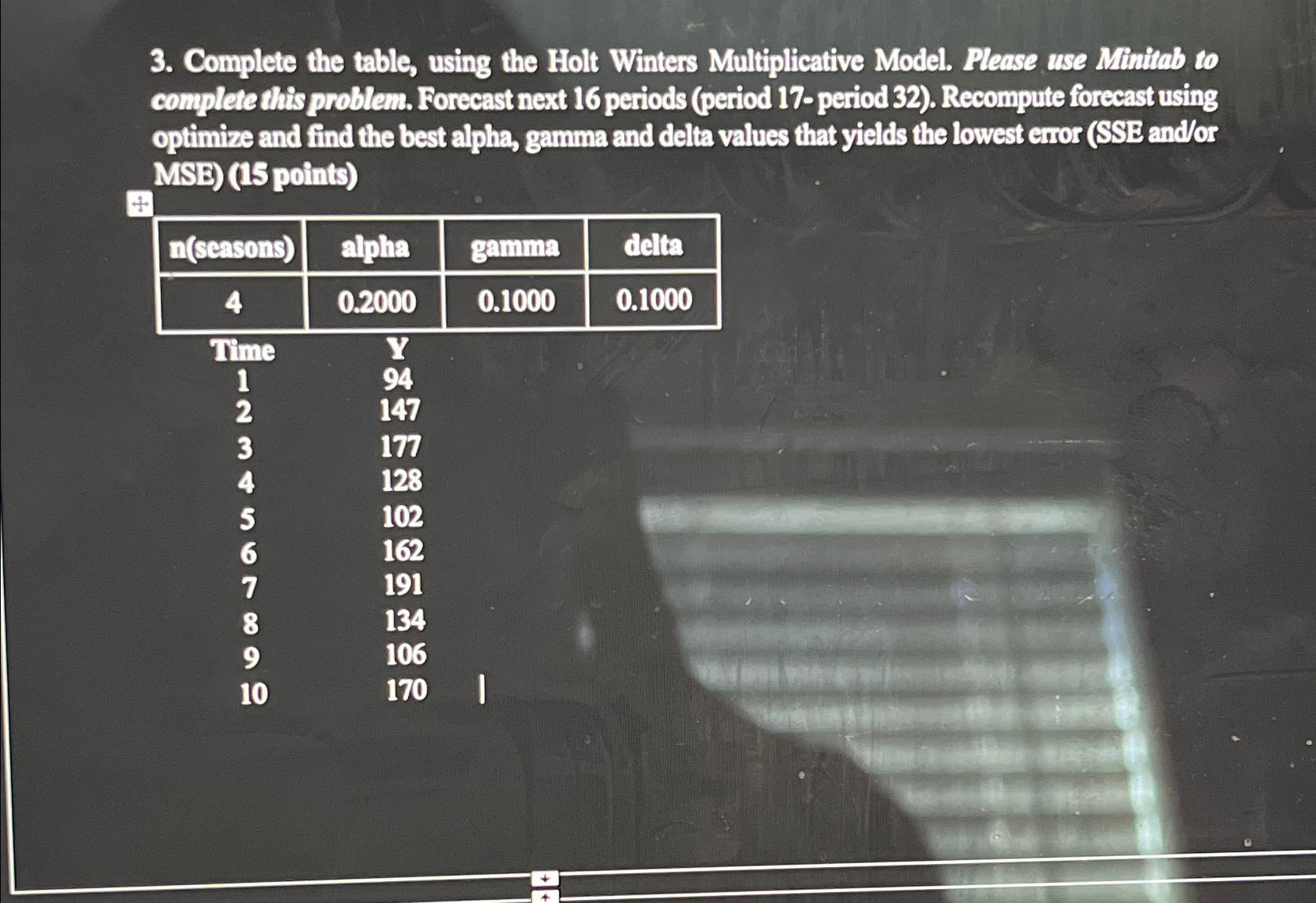 Complete the table, using the Holt Winters | Chegg.com