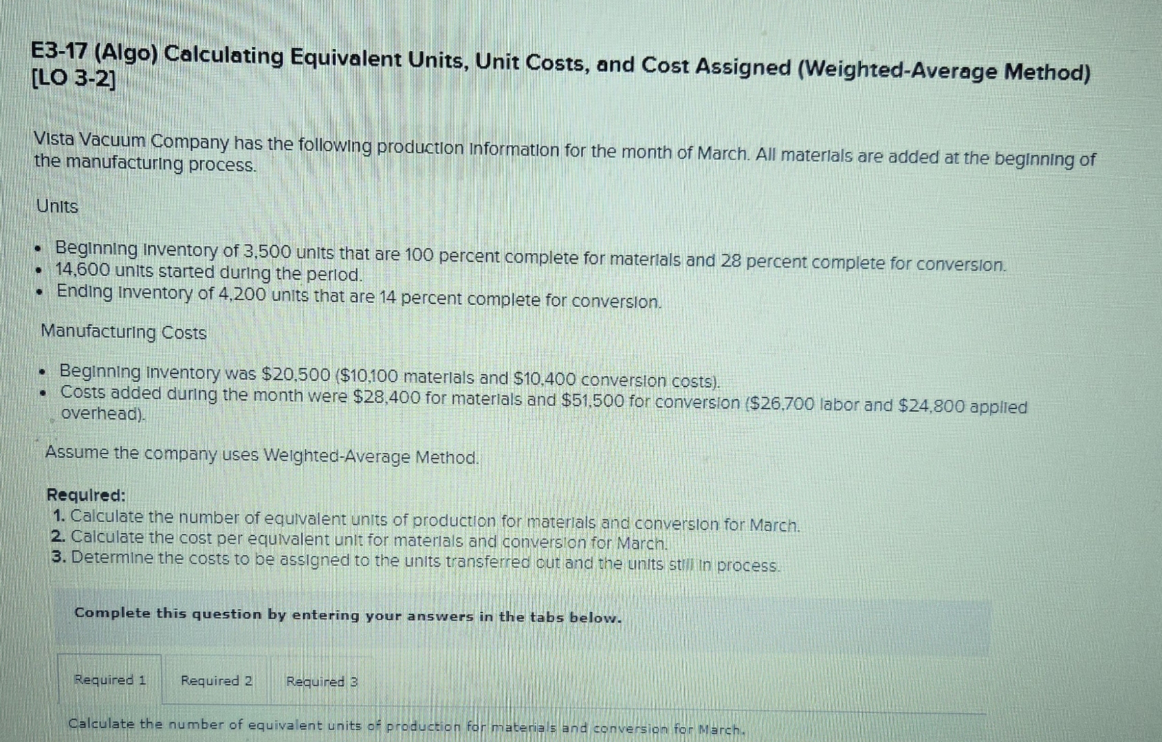 Solved E3-17 (Algo) ﻿Calculating Equivalent Units, Unit | Chegg.com
