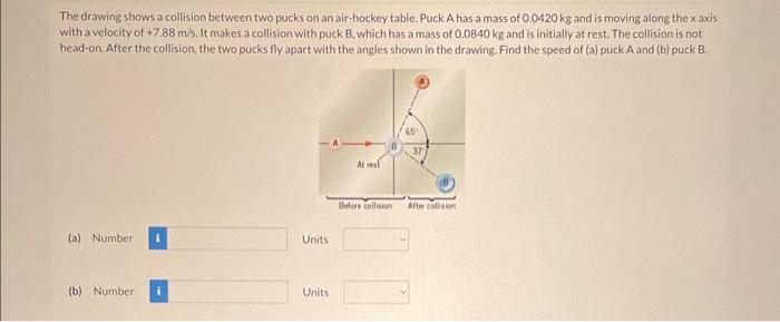 Solved The drawing shows a collision between two pucks on an | Chegg.com