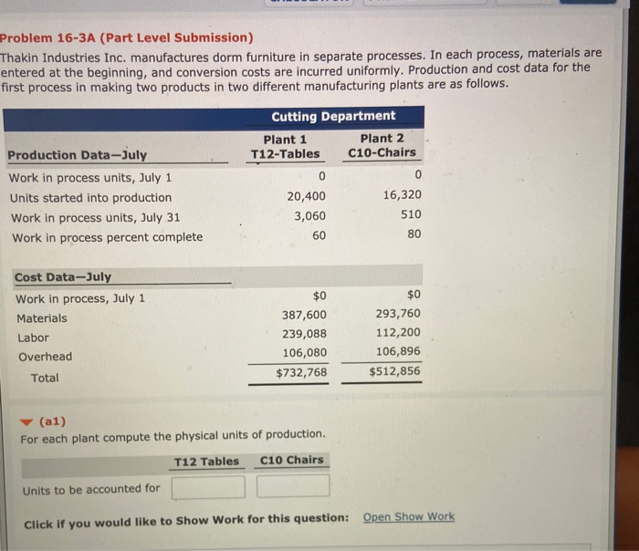 Solved Problem 16-3A (Part Level Submission) Thakin | Chegg.com