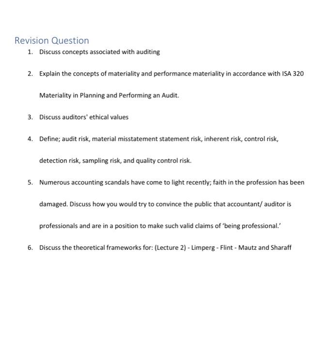 Solved Revision Question 1. Discuss concepts associated with | Chegg.com