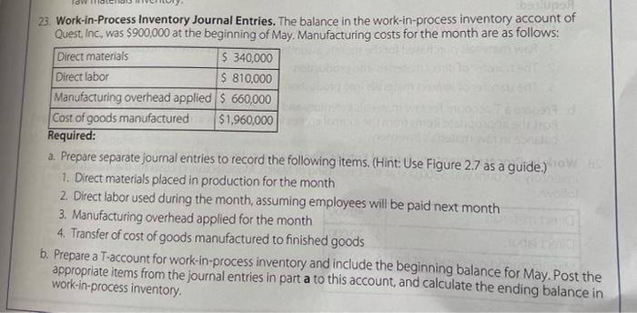 Solved Work in Process Inventory Journal Entries a. (1) (2) | Chegg.com
