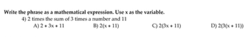 Solved Write the phrase as a mathematical expression. Use x | Chegg.com