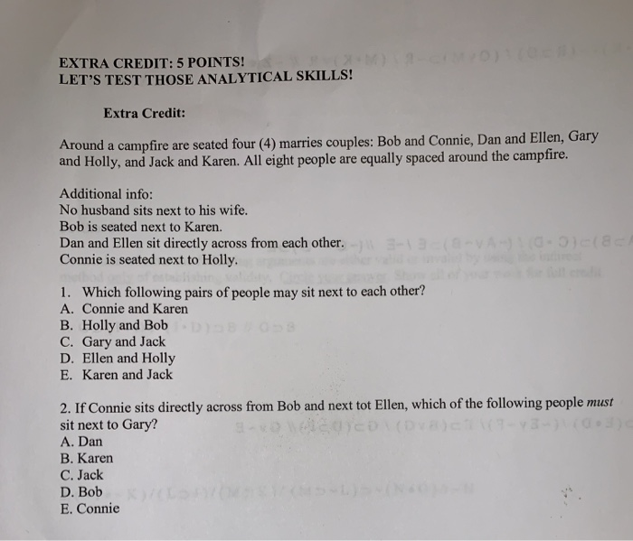 Solved EXTRA CREDIT: 5 POINTS! LET'S TEST THOSE ANALYTICAL | Chegg.com