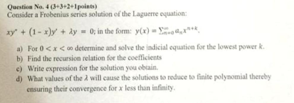 Solved Question No. 4(3+3+2+1 points ) Consider a Frobenius | Chegg.com