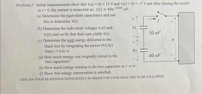 Solved Problem 1: Initial measurements show that v1(t=0)=15 | Chegg.com