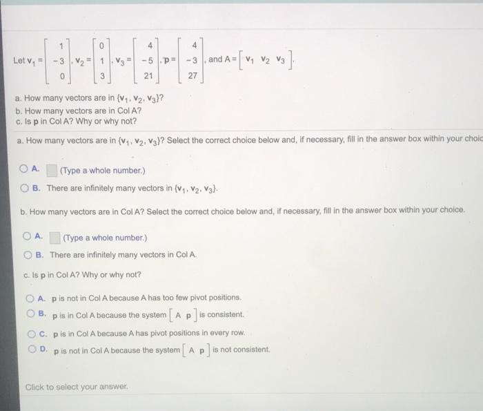 Solved and A = V1 V2 a. How many vectors are in (V1.V2, V3?? | Chegg.com