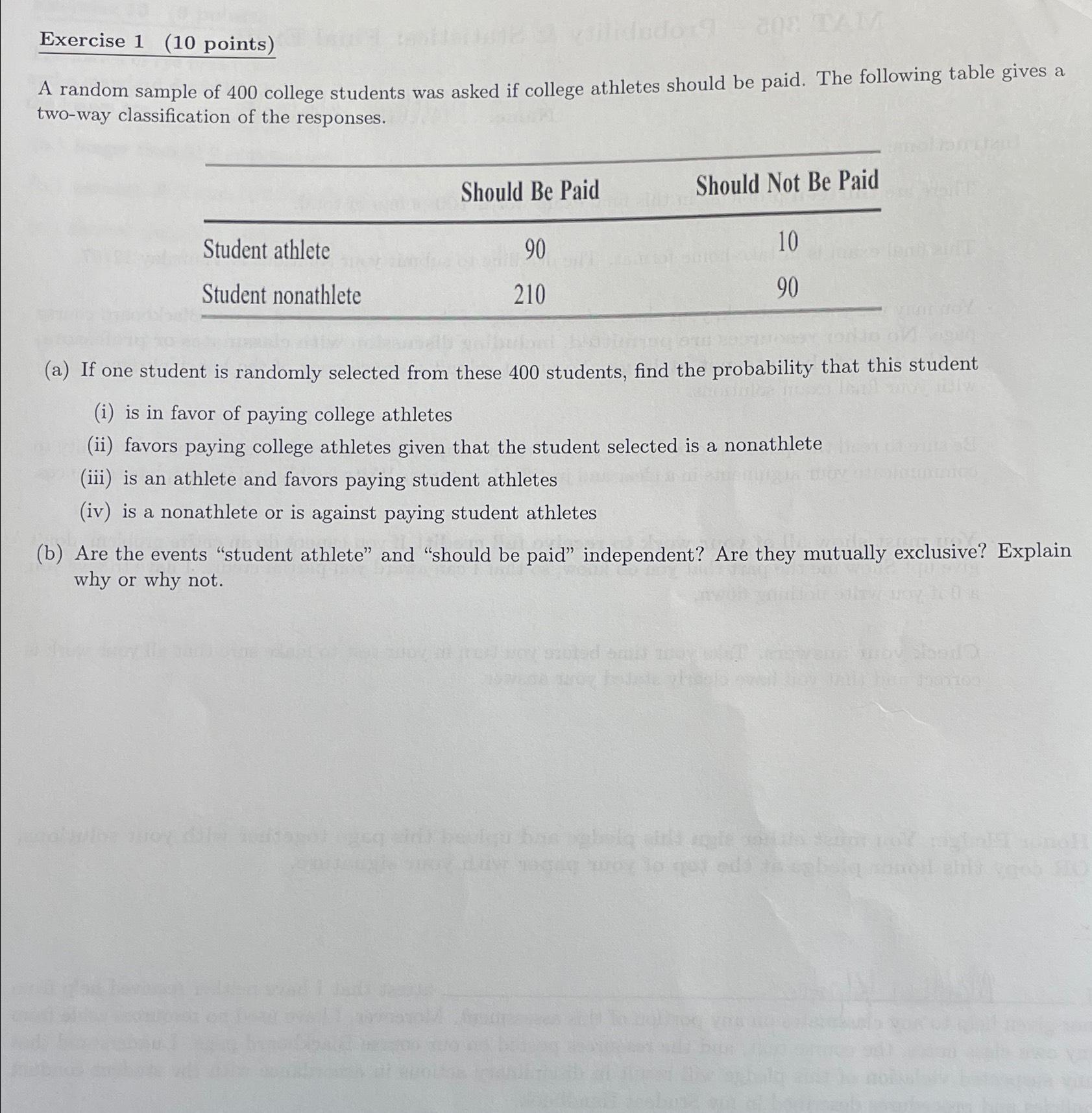 Solved Exercise 1 10 ﻿points A Random Sample Of 400
