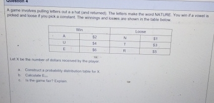 Solved A game involves pulling letters out a a hat (and | Chegg.com