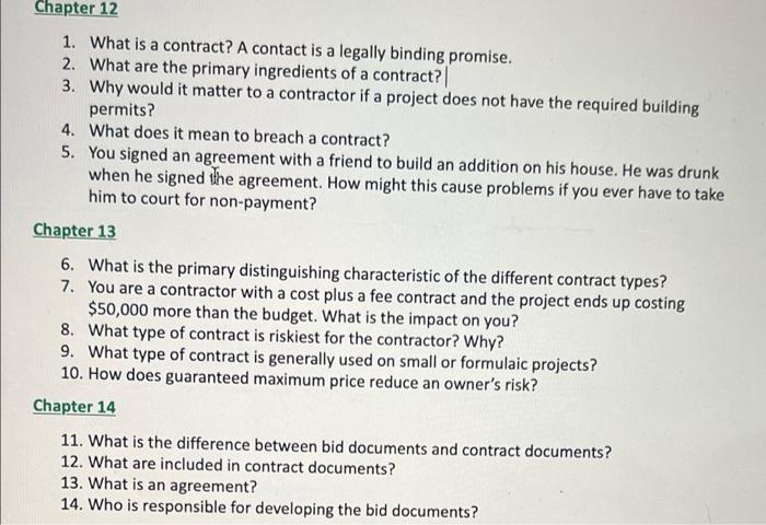 Solved Chapter 12 1. What is a contract? A contact is a | Chegg.com